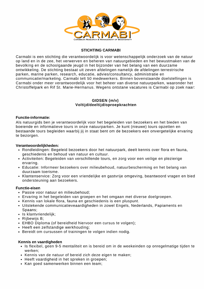 vacature-park-guides | Carmabi